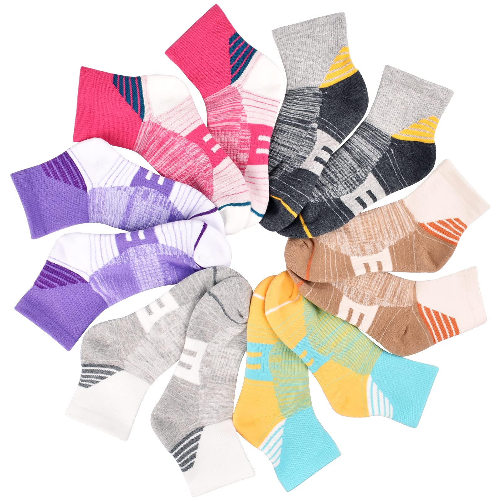 J.WMEET Women's Athletic Ankle Socks Quarter Cushioned Running Socks Hiking Performance Sport Cotton Socks 6 Pack (Multicolor)