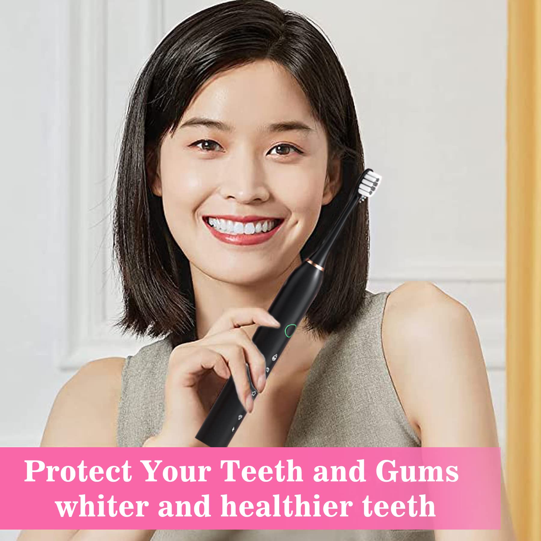 Lukern 2 Pack Clean Toothbrush for Adult Soft Toothbrushes Standard Size with 8 Brush Heads Travel Use (Black+Pink)