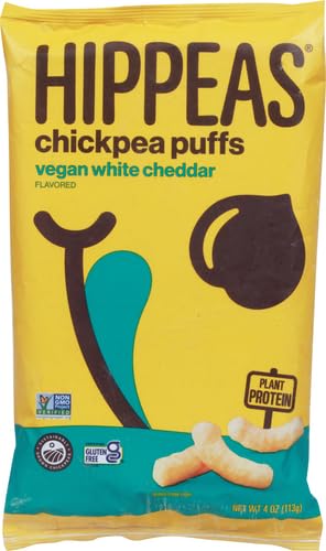 Hippeas Organic Chickpea Puffs, Vegan White Cheddar, 4 Ounce (Pack of 1), 4g Protein, 3g Fiber, Vegan, Gluten-Free, Crunchy, Plant Protein Snacks
