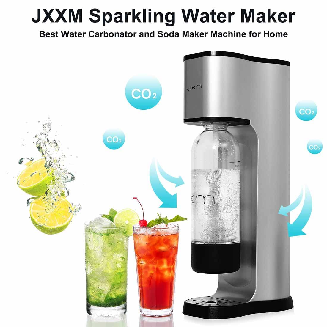 JXXM- Premium Carbonator-Sparkling & Seltzer Water Soda Maker with PET Bottle,Sparkling Water and Soda Maker, Carbonates Any Drink,(Matte Black)