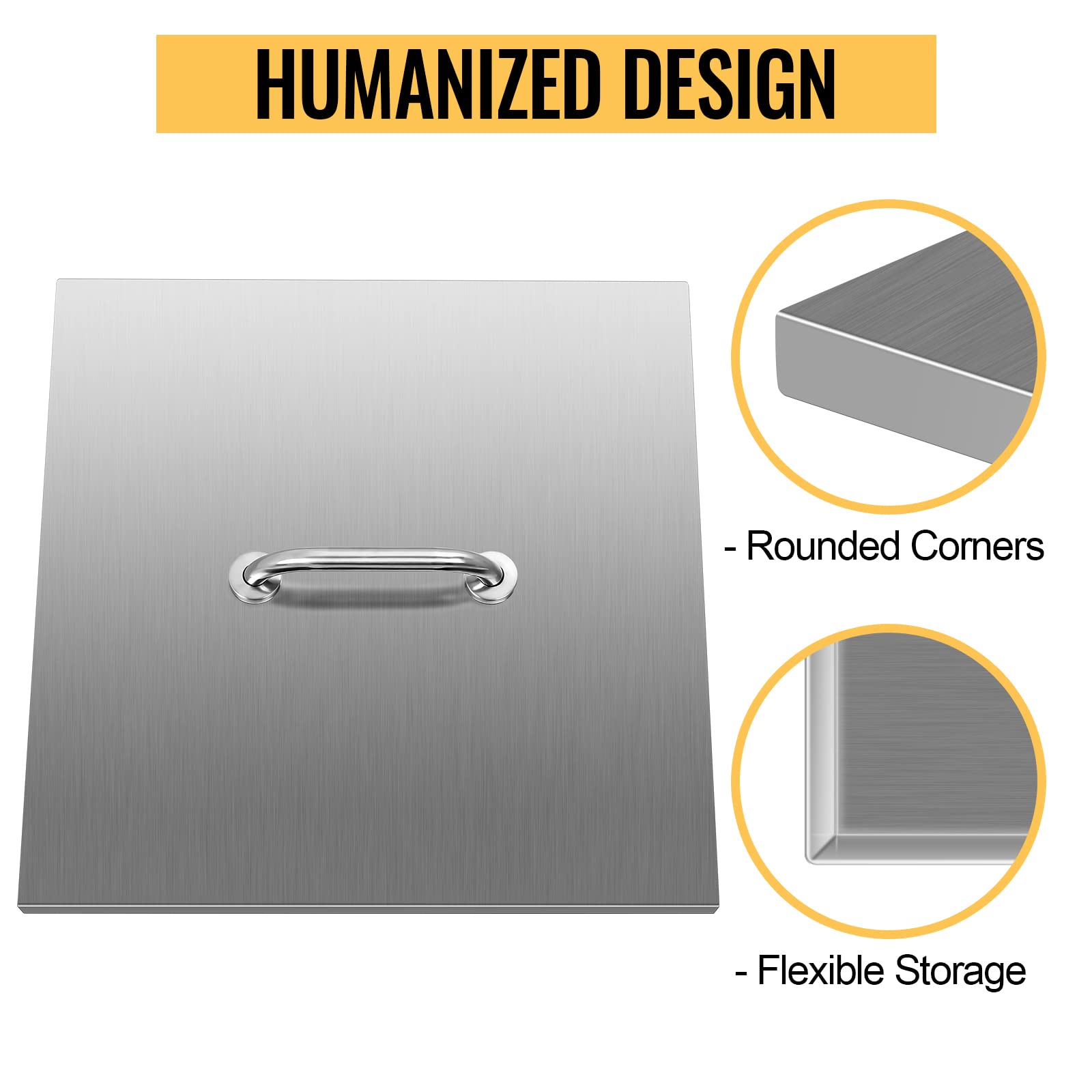 KODOM Fire Pit Burner Pan Cover 27 x 27 Inch, 430 Stainless Steel Fire Pit Cover, 1.5mm Thick Square Fire Pit Lid Fits Drop-in Fire Pit Pan