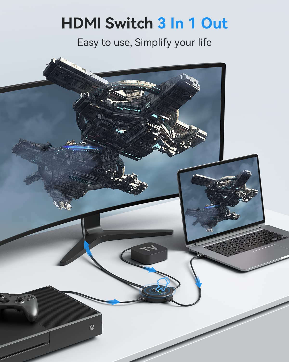 HDMI Switch 4K 60Hz, 3 in 1 Out HDMI Splitter for HDTV/Xbox/PS5/Fire Stick/DVD Player/PS4/PS3 4K 1080P 3D, Meofia HDMI Hub 3 Port HDMI Switch Box, HDMI 2.0 Switcher Multi HDMI Adapter