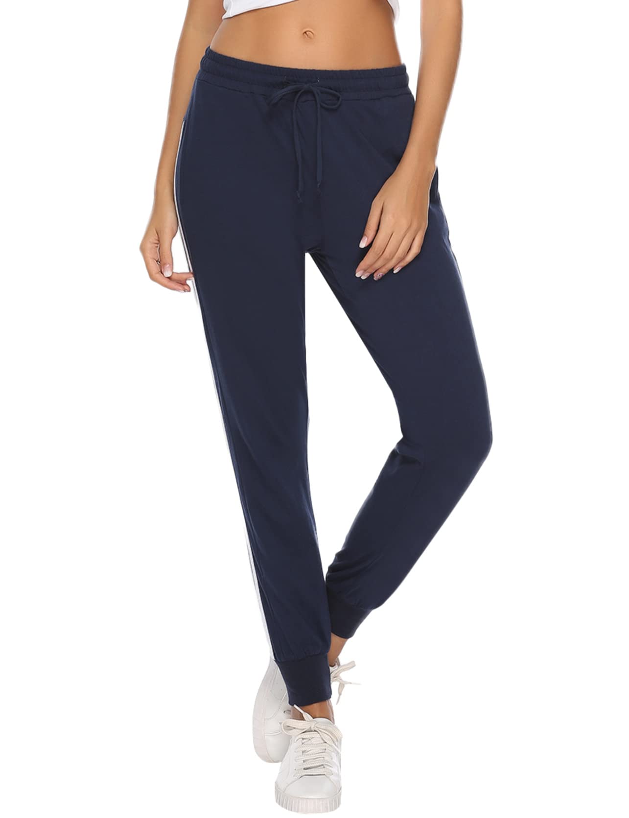 Kvswiu Womens Cotton Jogger Sweatpants Drawstring Workout Yoga Lounge Pants with Pockets Blue