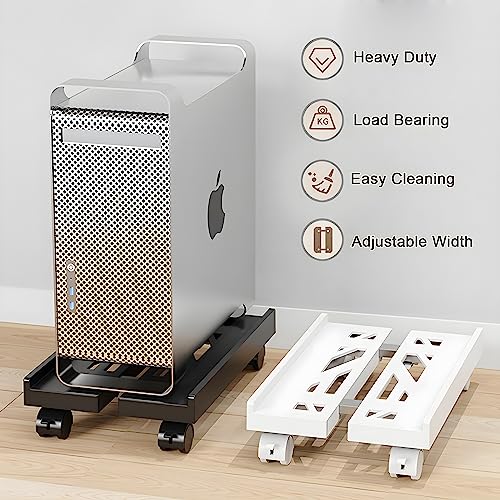 Kriico Computer Tower Cart, Adjustable Mobile CPU Stand, PC Stand with Rolling Casters, CPU Raise Fits Most PC Gaming Office Desk Accessories(White)