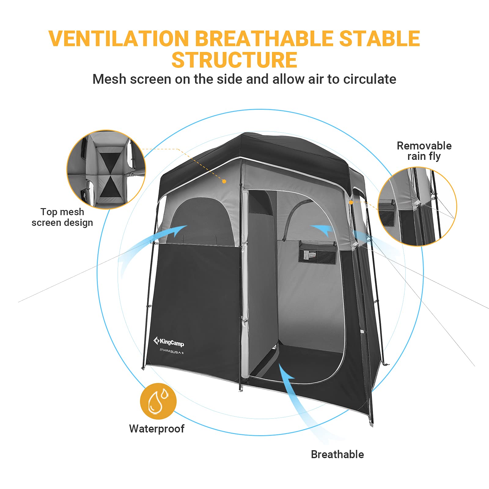 KingCamp Oversize 2 Room Privacy Shower Tent with 5 Gallon Water Bag for Outdoor Camping and Traveling