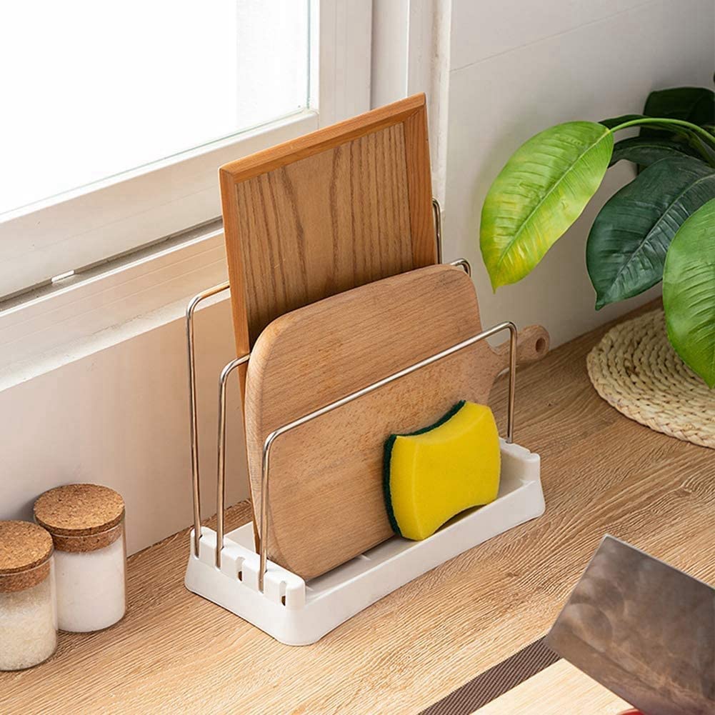 Jaquiain Cutting Boards Holder, Organizer Pantry Rack Bakeware Holder Chopping Board Organizer Kitchen Countertop Storage White