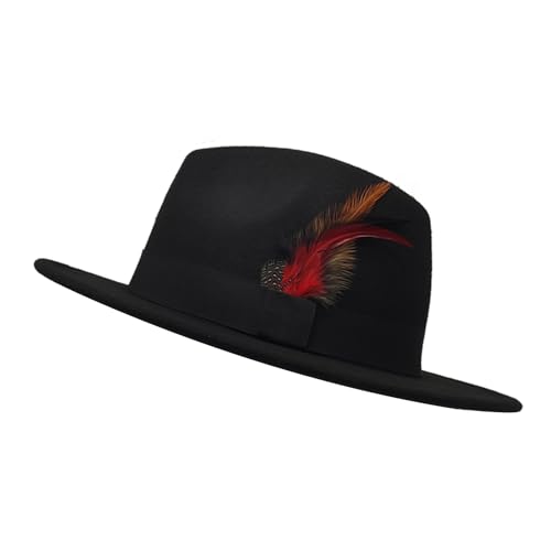 Mens Fedora Hats Classic Wide Brim Fedora Hat for Women Men Dress Hats Black Felt Panama Hat with Band