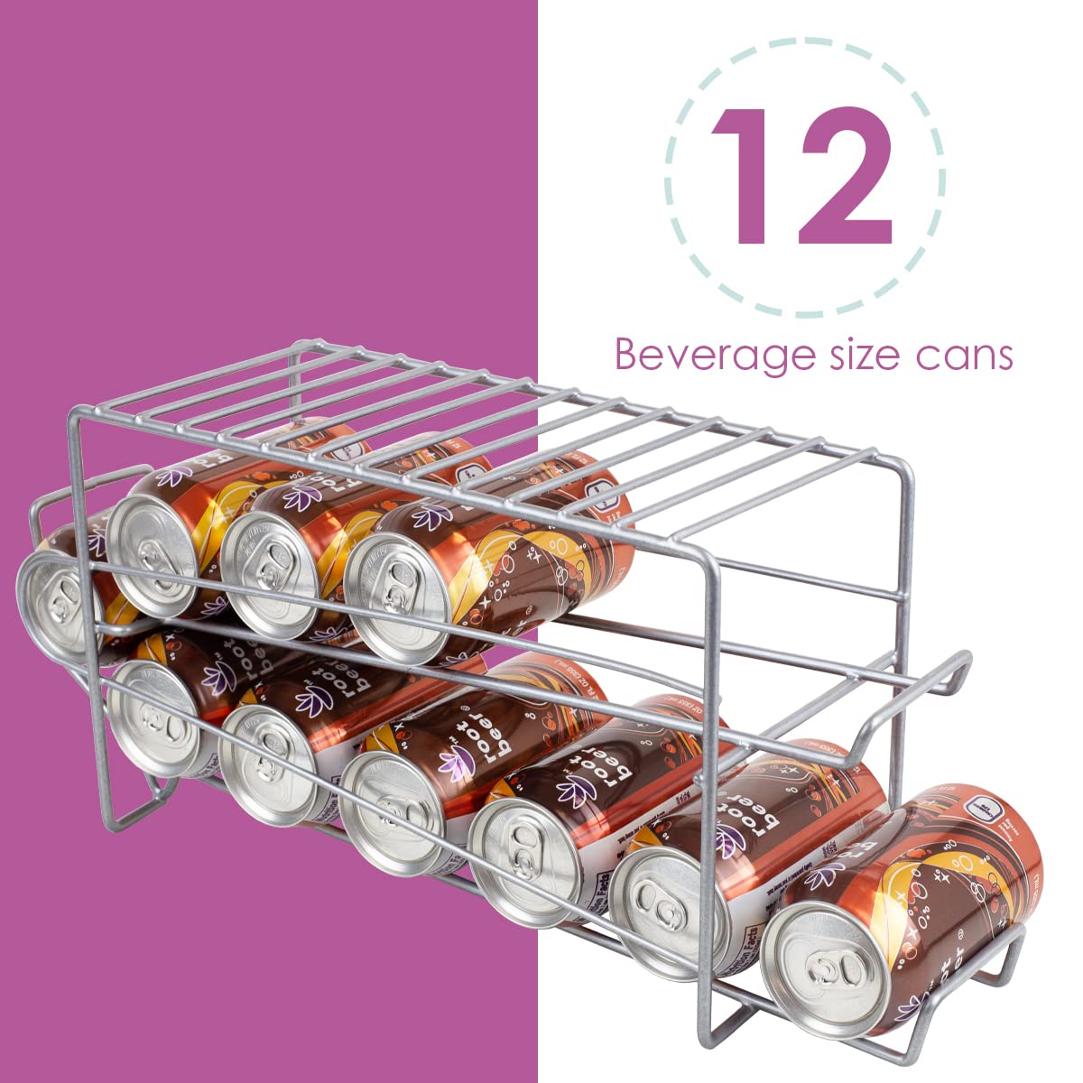 Home Basics Vinyl Coated Steel Can Dispenser Stackable Front Loading Can Rack, Cans Organizer Holder for Fridge, Kitchen Pantry, Refrigerator (SILVER, 2)