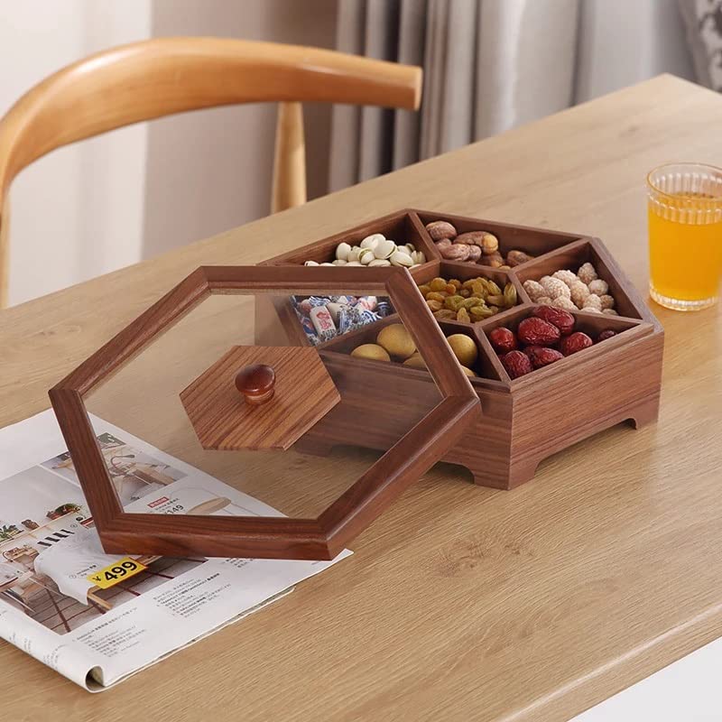PNNERR Walnut Dry Fruit Tray Living Room Coffee Table Compartment Storage Snack Candy Box Food Container