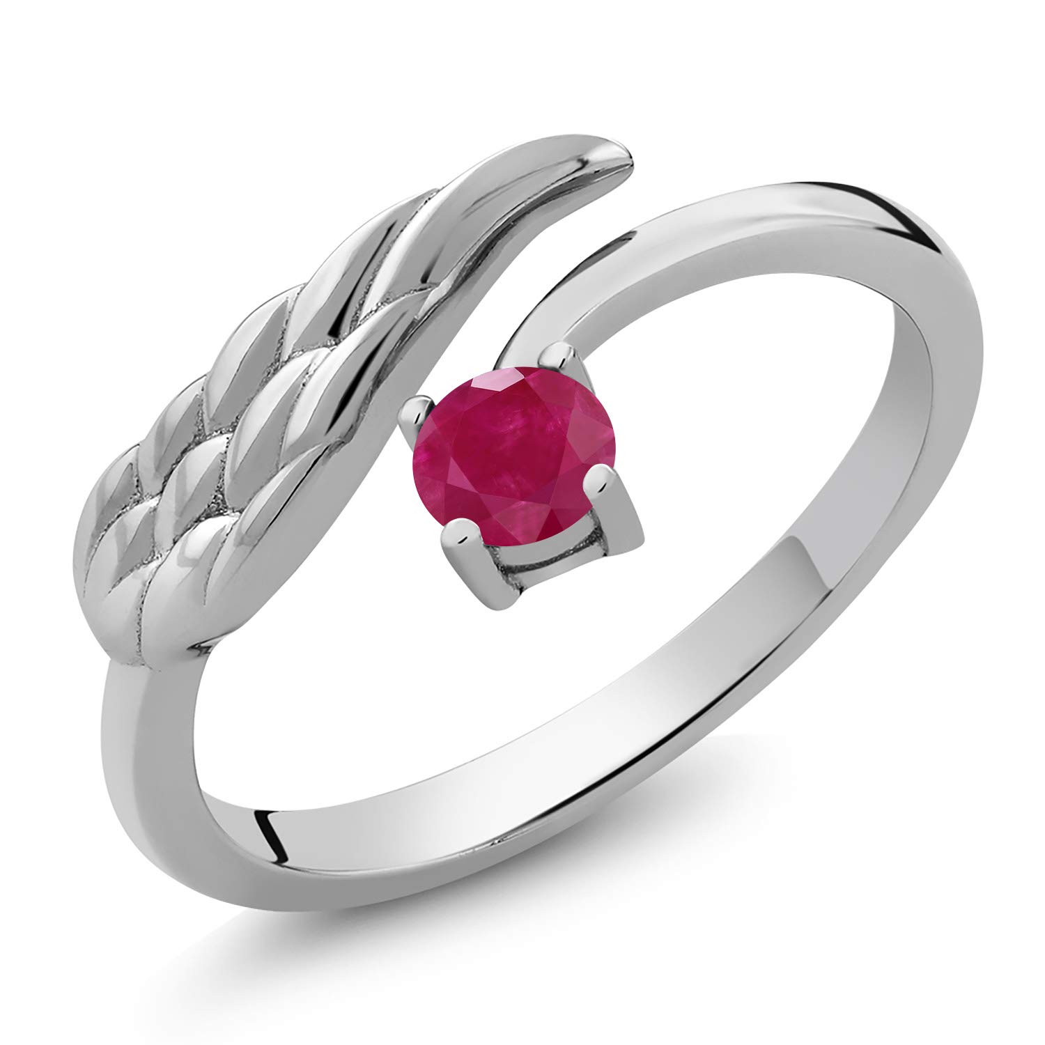 Gem Stone King 925 Sterling Silver Gemstone Birthstone Angel Wing Ring | Round 4MM | Wedding Engagement Anniversary Promise Ring For Women | Available In Size 5, 6, 7, 8, 9