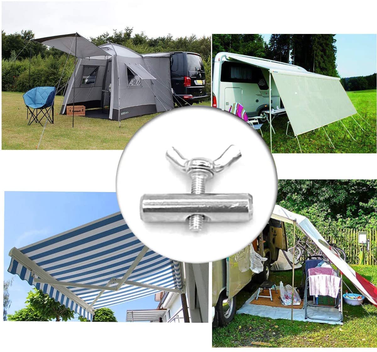 JUTTAUTO Awning Rail Stoppers, 8mm, 304 Stainless Steel - Prevents Awning Movement, Easy Install, Multipurpose for Campervan, Motorhome, Boat