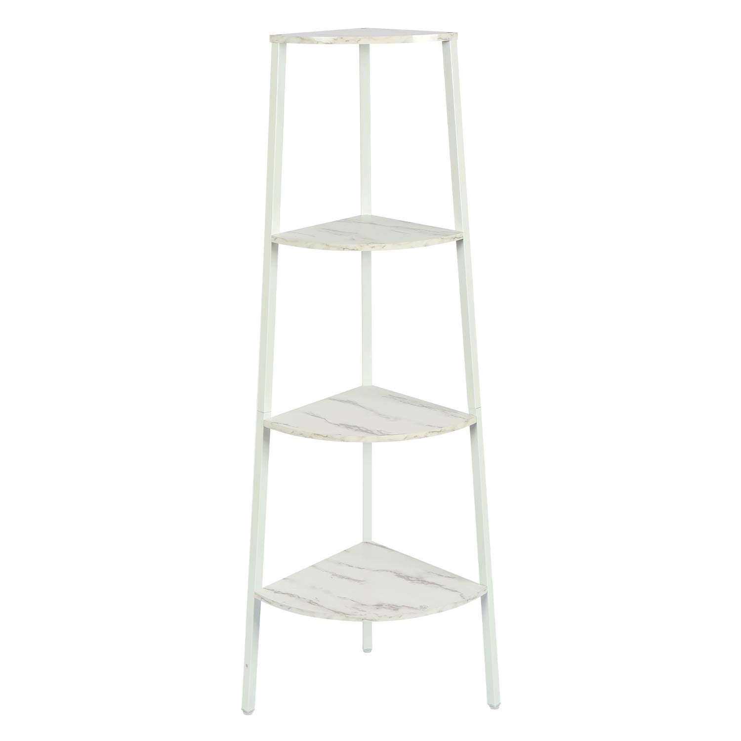 HOME BI 5 Tier Bookshelf Wooden Bookcase, Multifunctional S-Shaped Freestanding Display Shelf Storage Shelving, Modern 5-Tier Wood Cube Book Shelf Organizer with Metal Frame (White, 4 -Tier)