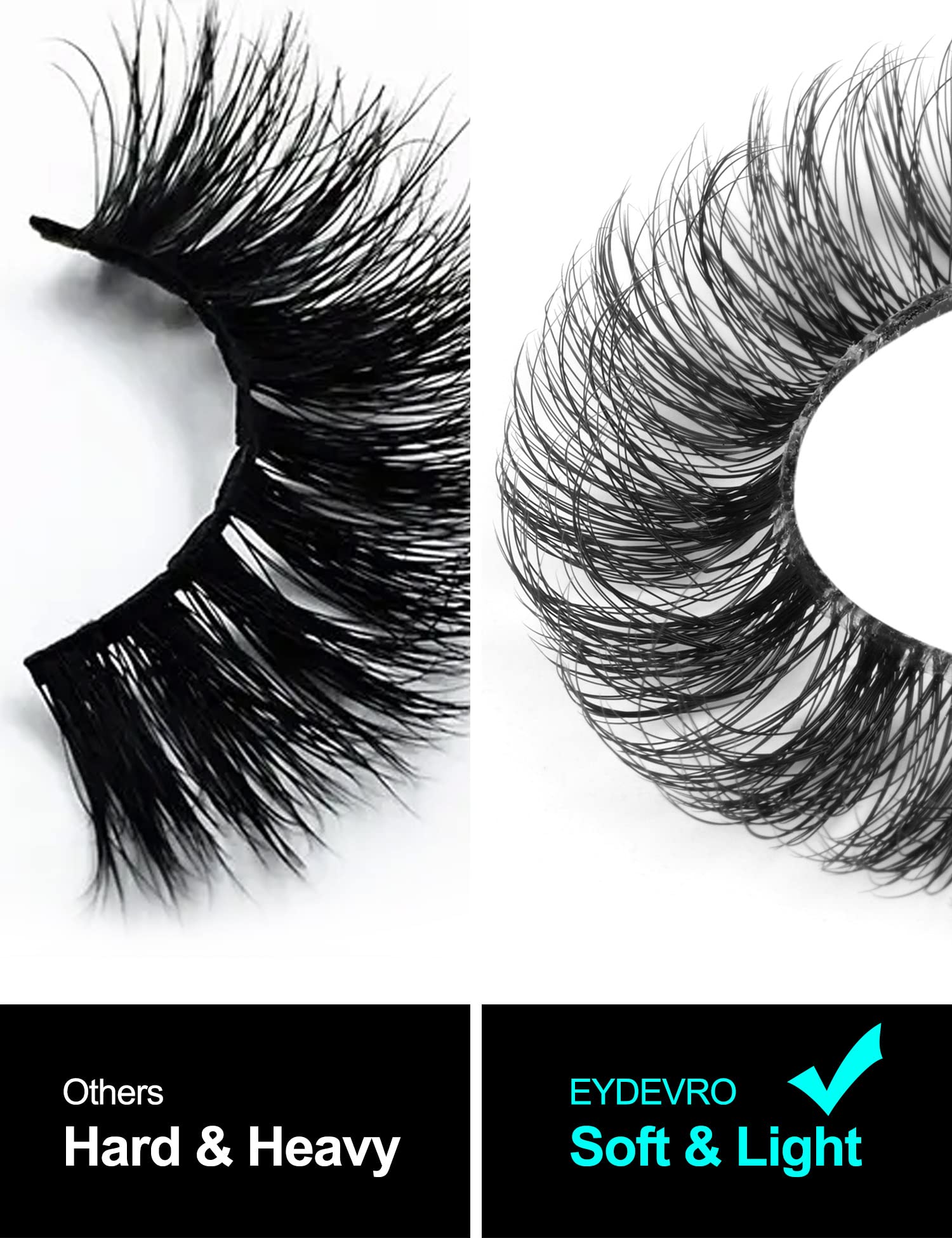 Natural Lashes That Look Like Extensions Mink False Eyelashes Fluffy Fake Eyelashes 5D Volume 16mm Cat Eye Lashes by EYDEVRO (Clear Band)