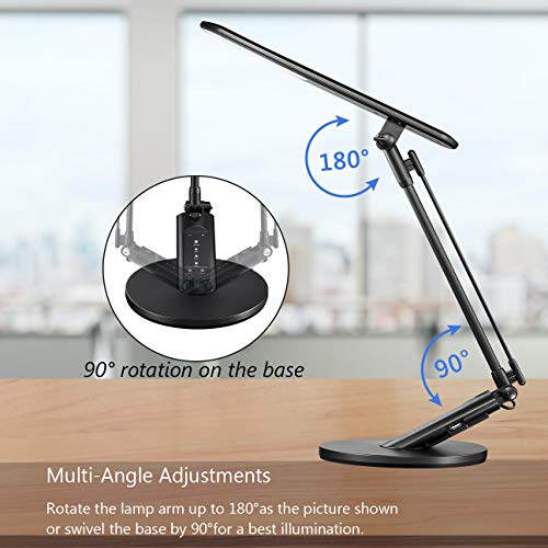 HDTIME Desk LED Lamp with USB Charging Port Touch-Sensitive Control with 1-Hour Timing Function,4 Lighting Modes with 7 Brightness Levels 36PCS LEDs(Black)
