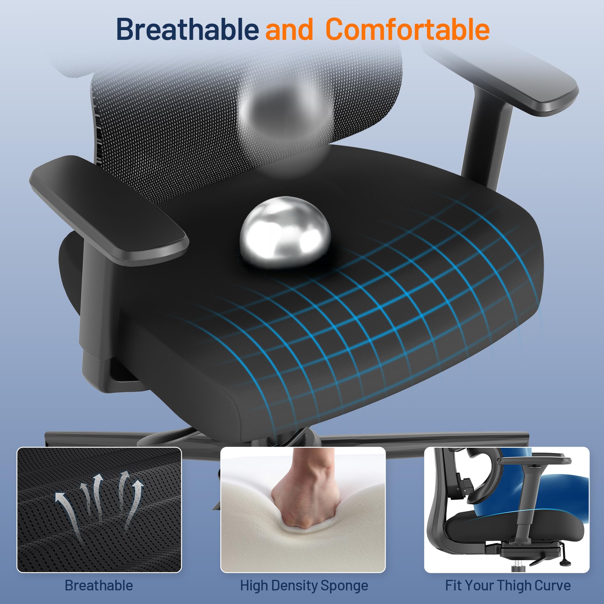 MOLENTS Ergonomic Office Chair Big and Tall Desk Chair Comfy Computer Chair with Dynamic Lumbar Support, Adjustable Headrest and Backrest,3D Armrests,Black