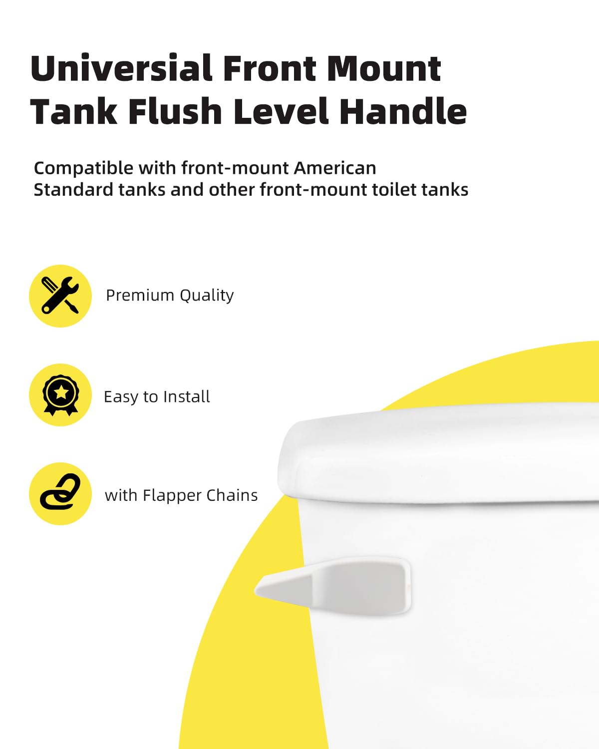 Hibbent Toilet Handle Replacement, Front Mount Tank Flush Lever Handle Compatible with American Standard, Toilet Trip Lever with Stainless Steel Flapper Chains, White