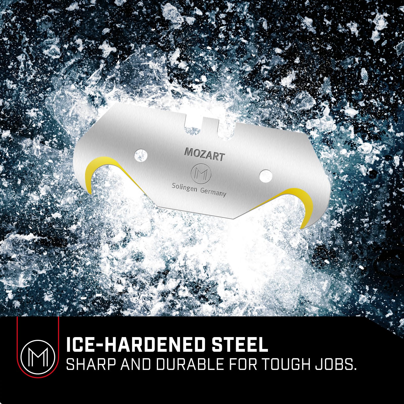 Mozart Universal TiN Hook Utility Blade: RC65 High-Carbon Steel, Titanium Nitride coating. Ideal for roofing, flooring, drywall, and more. Made in Germany. (10 Pack)