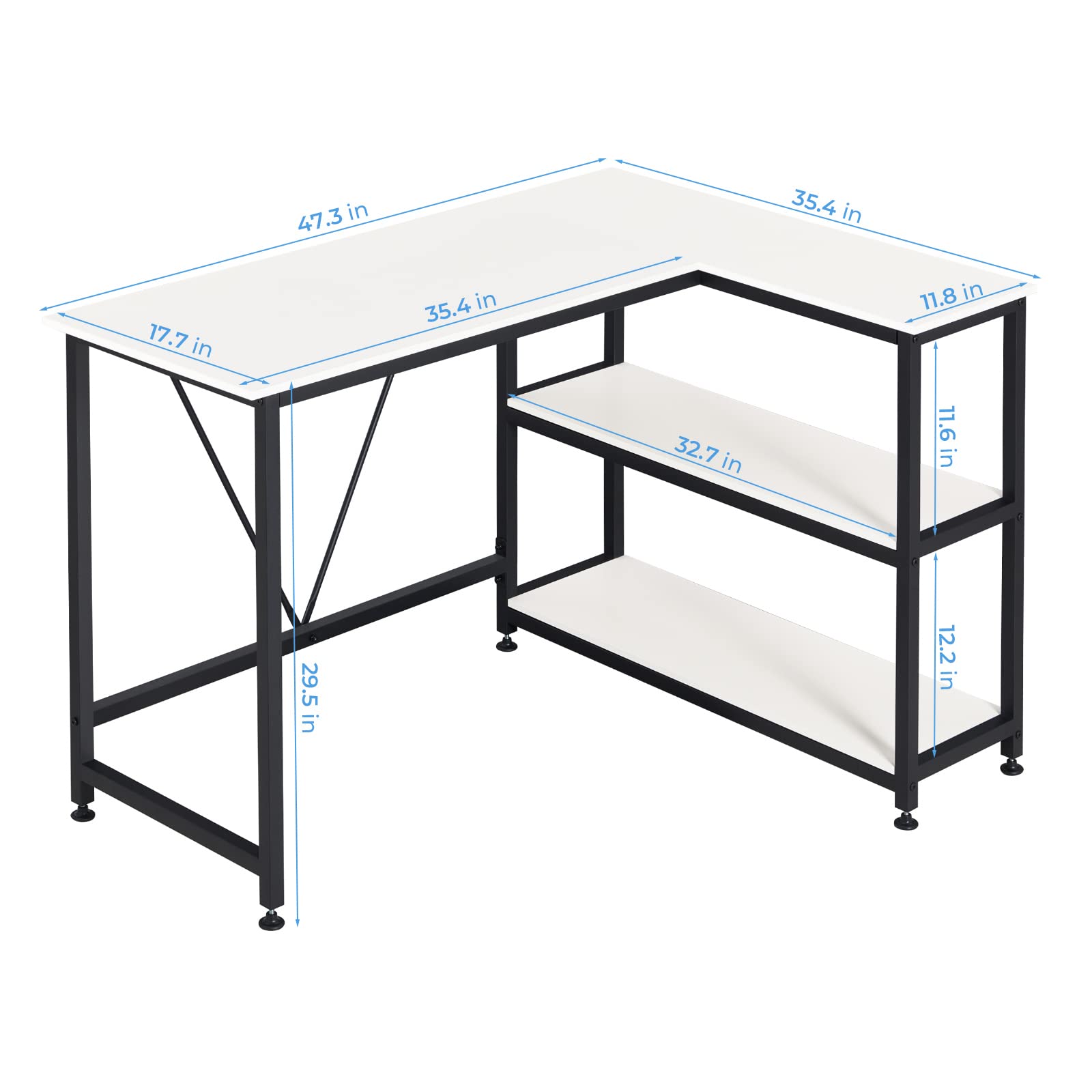 GreenForest Small L Shaped Desk 47 inch l Desk with Storage Shelf Writing Corner Computer Desk Saving Space for Home Office PC Workstation Laptop Table, White
