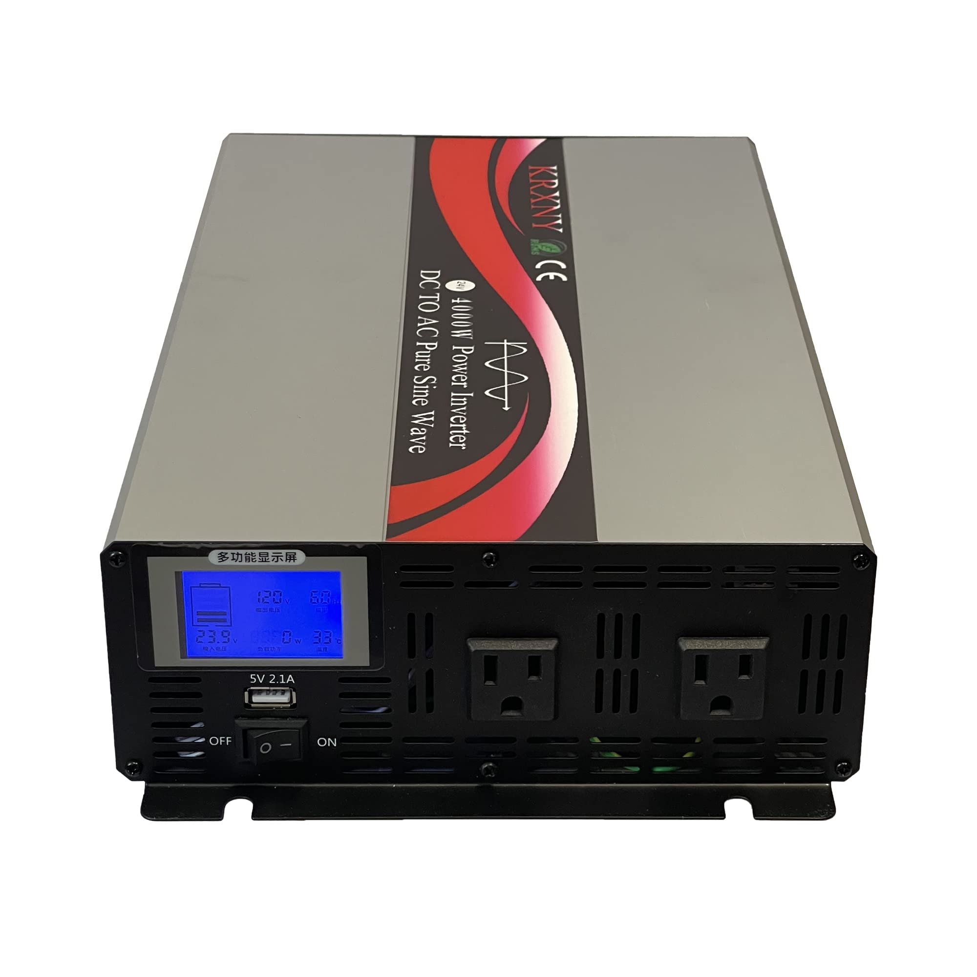 KRXNY 4000W Off Grid Pure Sine Wave Power Inverter 24V DC to 120V AC 60HZ with LCD Display USB Port
