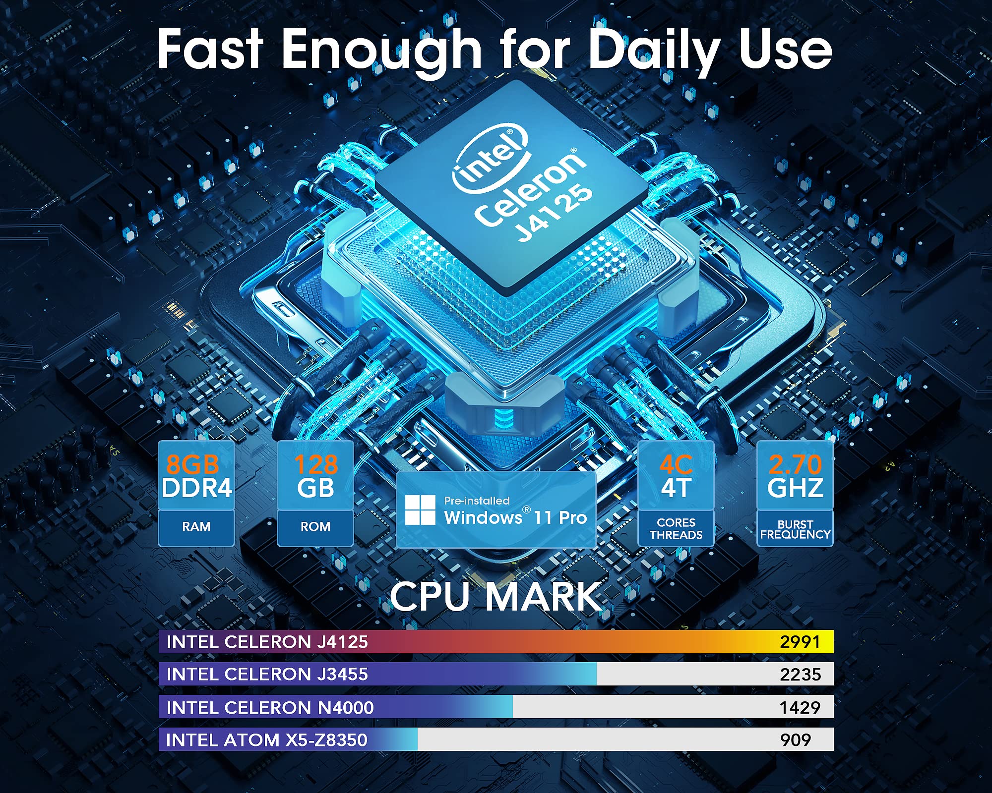 KAMRUI Mini PC Stick Windows 11 Pro, 8GB DDR4 128GB eMMC J4125 Intel Celeron (Up to 2.7GHz) Computer Stick Support 4K HDMI, 2.4G/5G WiFi BT4.2, USB3.0 Pocket Computer for Office Business Trip