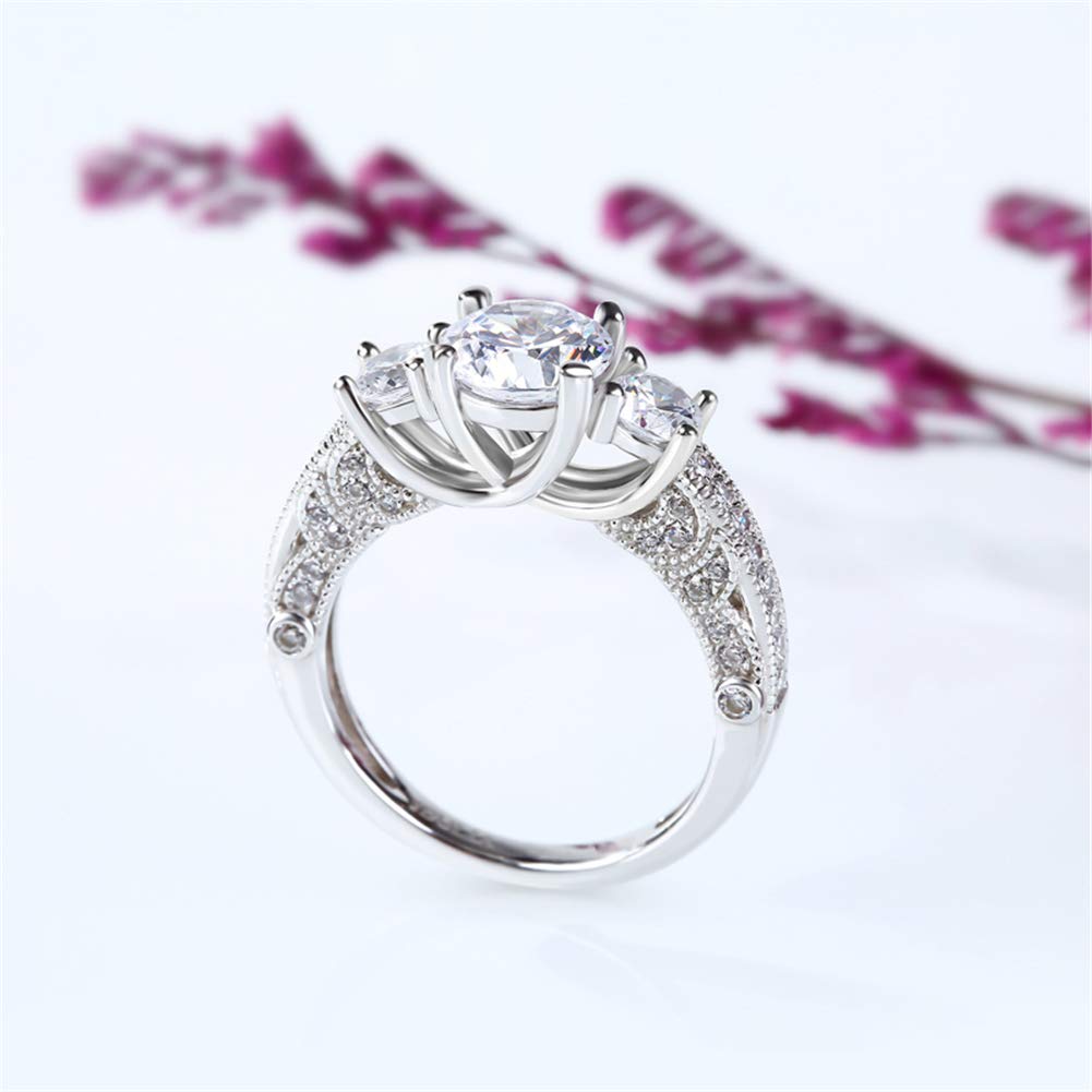 Jeulia Milgrain Three Stone Round Cut Sterling Silver Ring for Women Bride Girlfriend Wife Birthday Gift with Jewelry Box (8)
