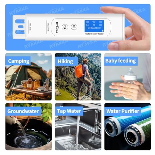 RYAKKA Drinking Water Quality Tester, 6-in-1 TDS Meter Digital Water Tester| TOC,COD,TDS,UV275,EC & Temp | Organic Contamination | Lab Grade | Well, Tap, Water Purifier & Outdoor Water Quality (White)