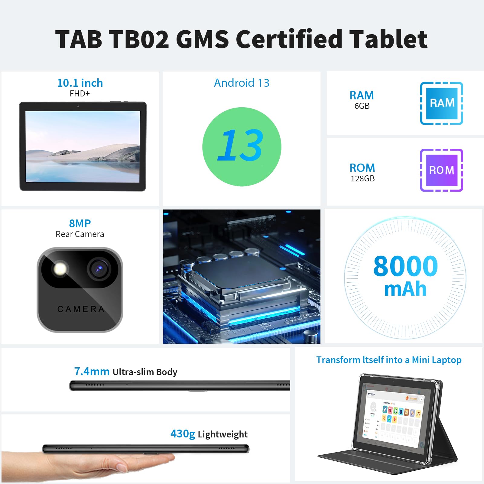 NORTH BISON Android Tablet, 10.1 Inch Android 13 Tablet