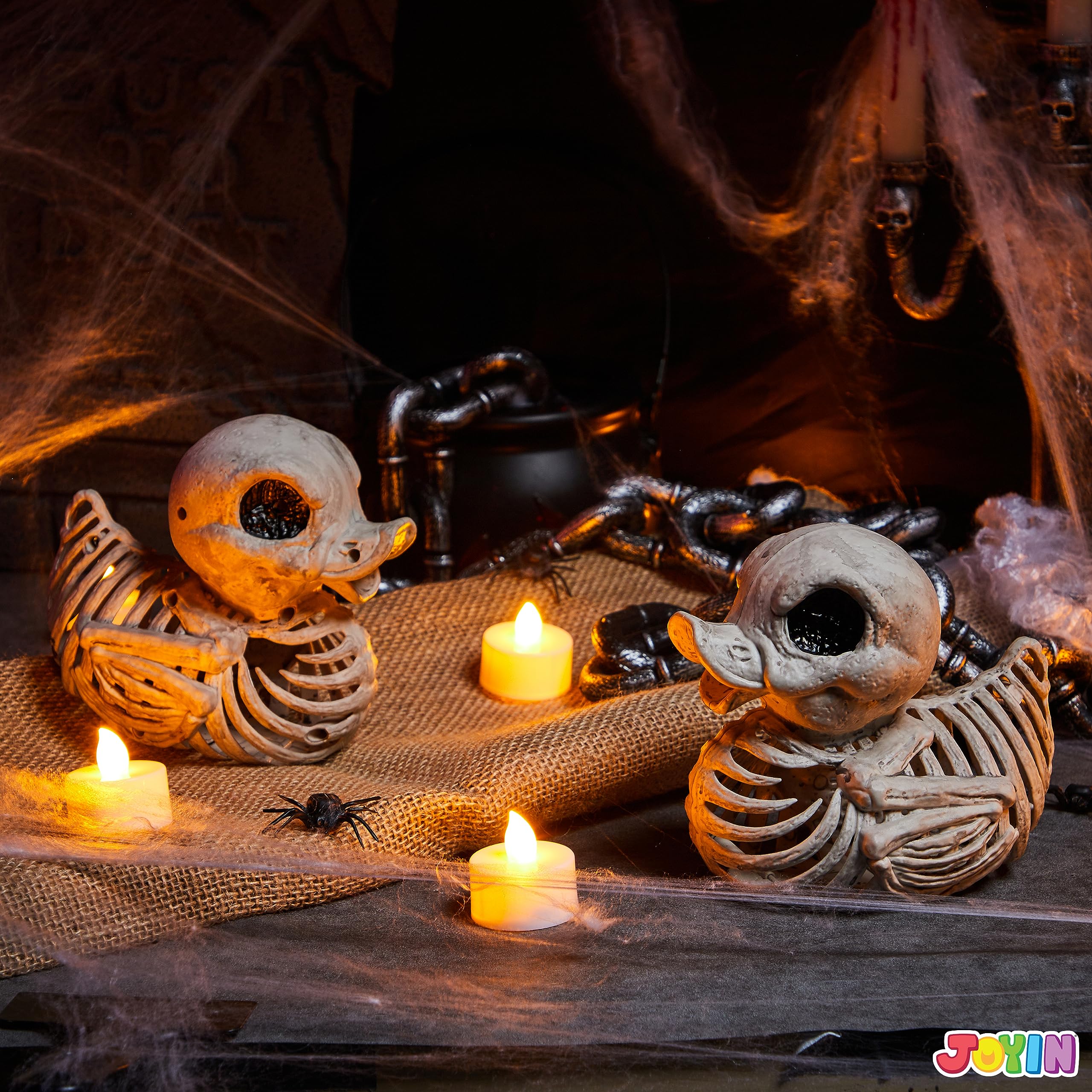 JOYIN 2 PCS 4.5” Halloween Duck Skeleton Plastic Bones for Spooky Halloween Decor, Indoor Outdoor Prop