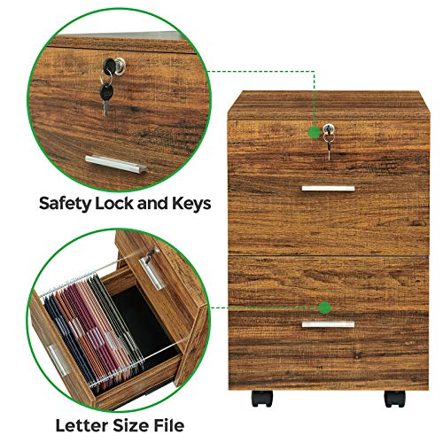 GreenForest Reversible Computer Desk 68.8 inch with Storage Printer Shelf and File Cabinet 2 Drawers Wooden Vertical Filing Cabinet with Lock