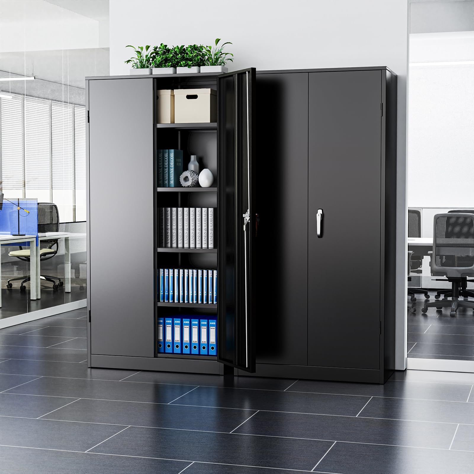 Greenvelly Metal Storage Cabinet, 72" Black Locking Storage Cabinets with Doors and 4 Shelves, Tall Tool Storage Cabinet for Garage, Steel Lockable File Cabinet Metal Locker for Home Office, Classroom