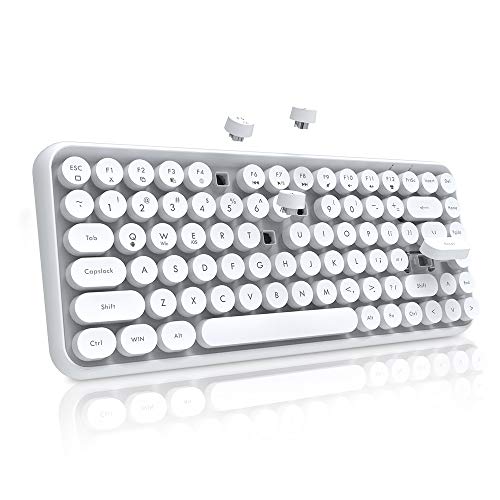 NACODEX 308I Wireless Bluetooth Keyboard, Compact 84 Keys Retro Round Keycaps Mini Keyboard, Portable Computer Keyboard with Quiet Chocolate Keys for Windows/iOS/Android (White)