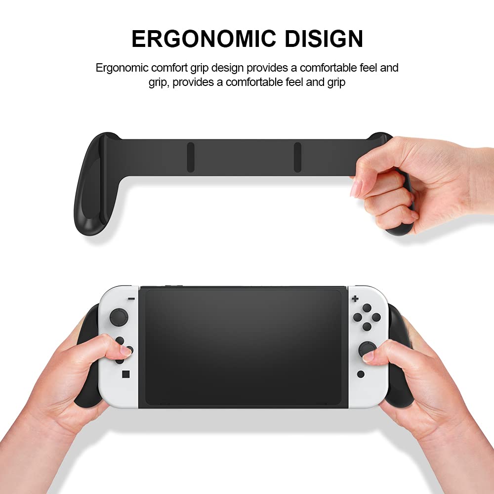 JDDWIN Grip Compatible with Switch OLED Model 2021 Ergonomic Handle Grip Stand for Switch OLED Model Console with Game 6 Card Storage Slots (Black)