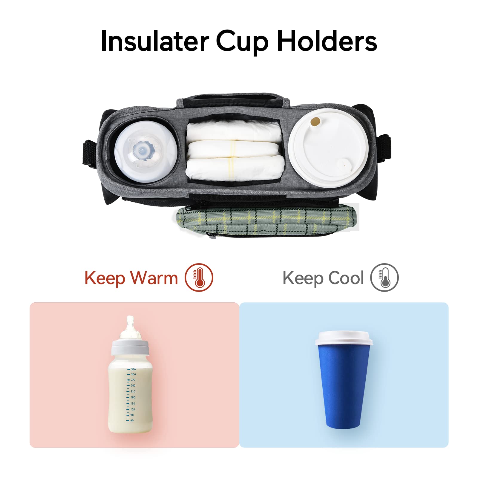 Momcozy Universal Baby Stroller Organizer& Insulated Baby Bottle Bag