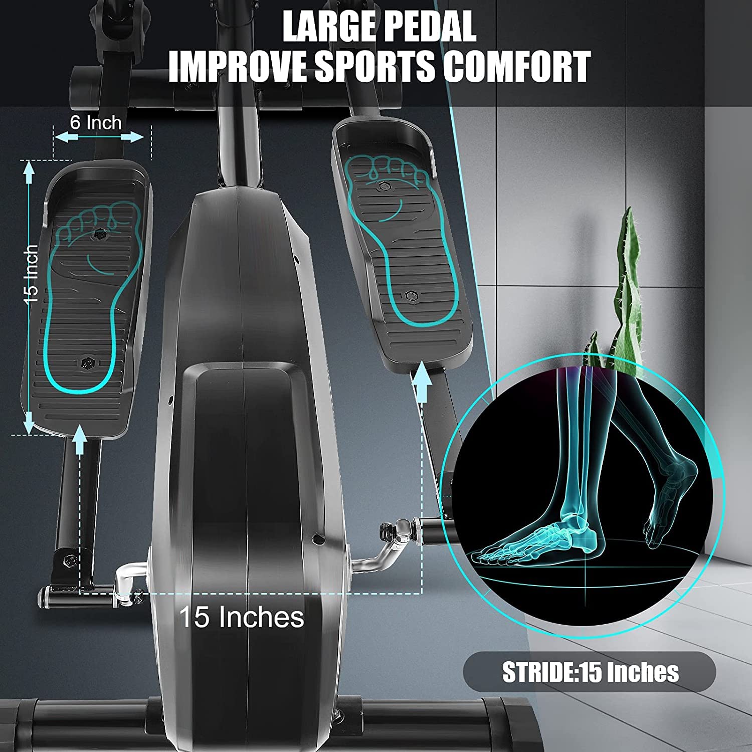 HIROLLOP Elliptical Machine with App，Elliptical Trainer with 10 Level of Magnetic Resistence，LCD Monitor and Heart Rate Sensor，390lbs Weight Capacity