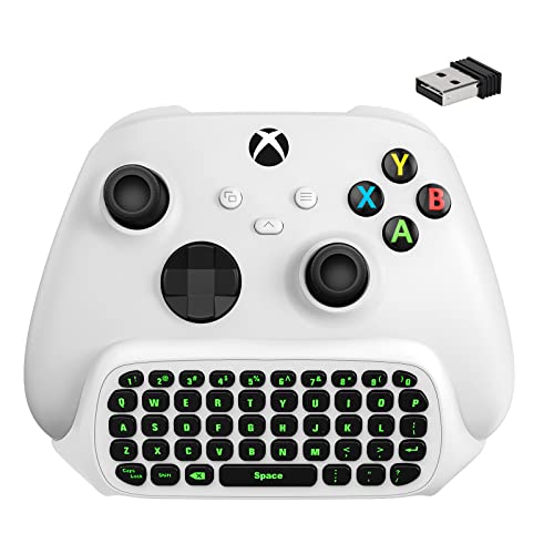 MoKo Green Backlight Chatpad for Xbox One Controller, Xbox Series X/S, 2.4G Receiver Chatpad Wireless Message Keyboard Keypad with Headset/Audio Jack for Xbox One/One S/Elite/2 Controller White