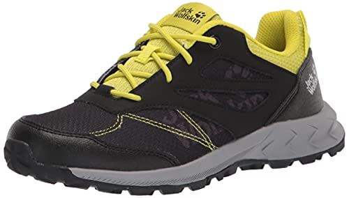 Jack Wolfskin Woodland Low Hiking Shoe Boot, Black/Lime, 2 US Unisex Big Kid
