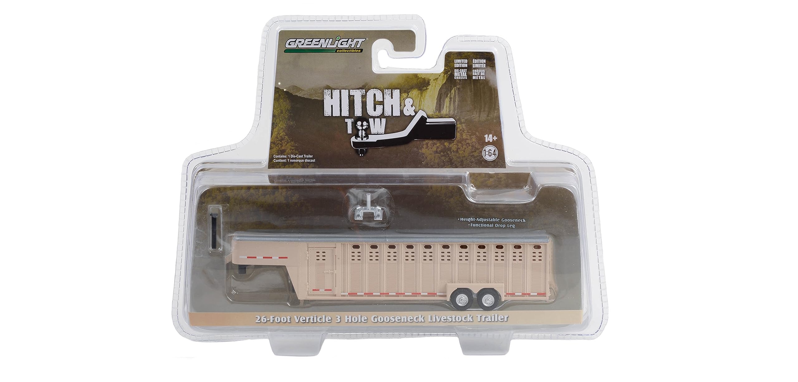 Greenlight 1/64 26ft Vertical Three Hole Gooseneck Trailer, Beige, Hitch & Tow Trailers 30420