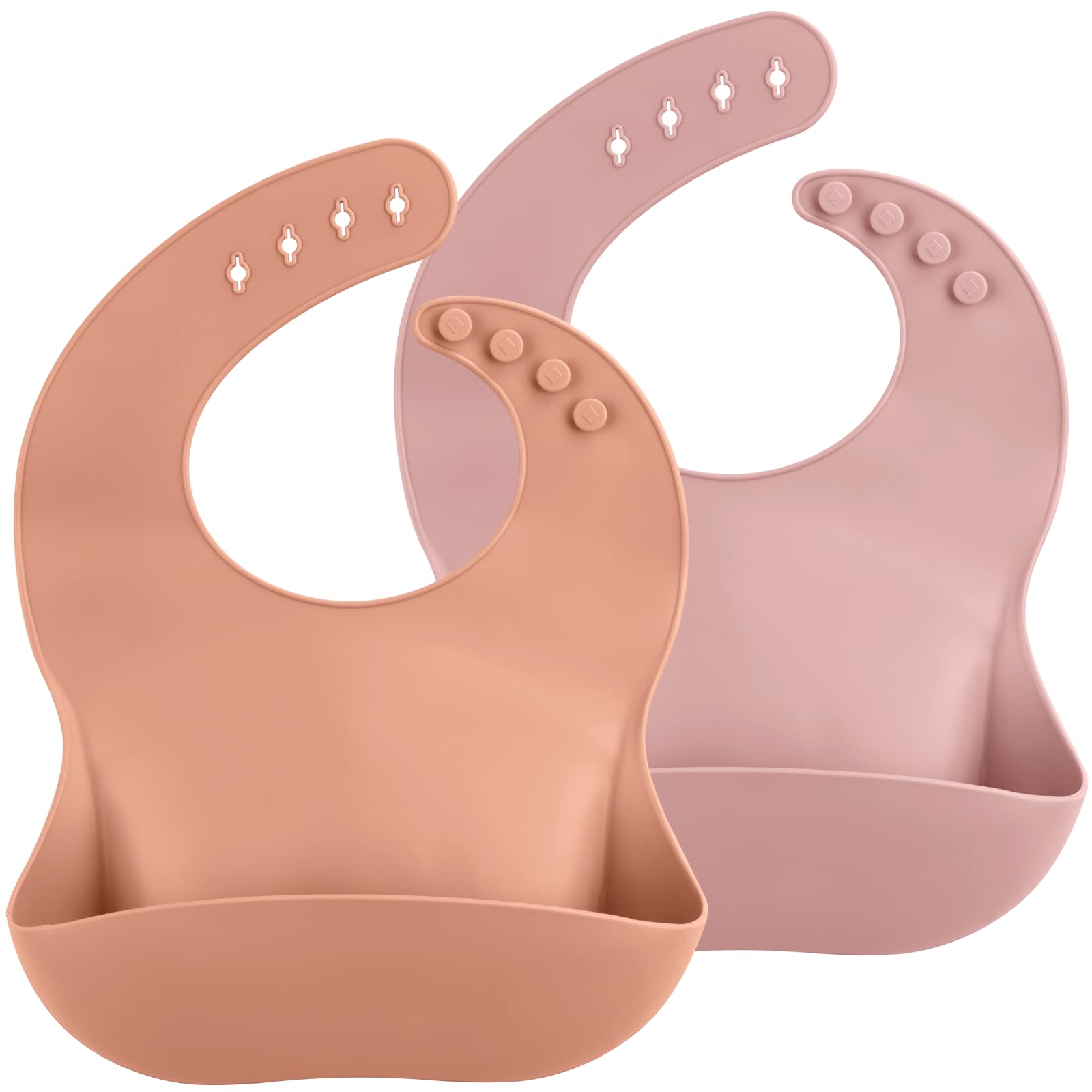 Mintlyfe Silicone Bibs for Babies, 2 Sets Baby Feeding Bibs Waterproof Soft Durable Adjustable Bibs, BPA Free (Blush/Muted)