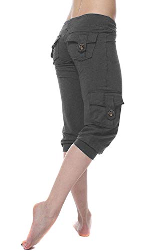 HSRKB Women's Yoga Capris Workout Pants Athletic Cropped Pants with 3 Pockets Dark Gray