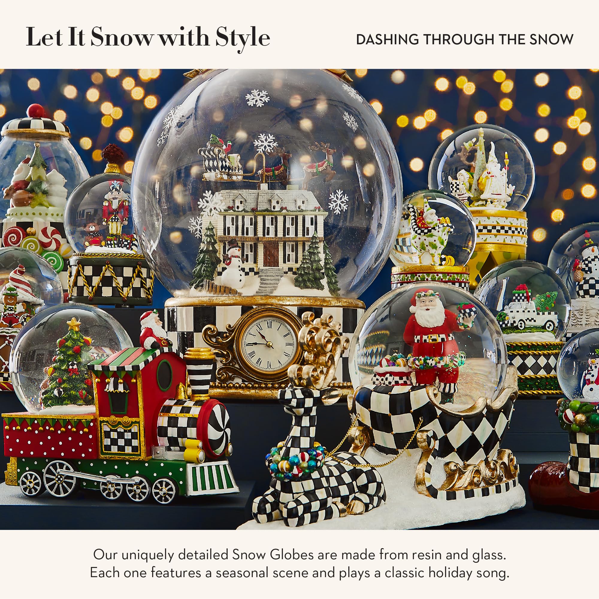 MACKENZIE-CHILDS Snow Globe, Christmas Decoration for Living Room, Holiday Decor, Dashing Through The Snow