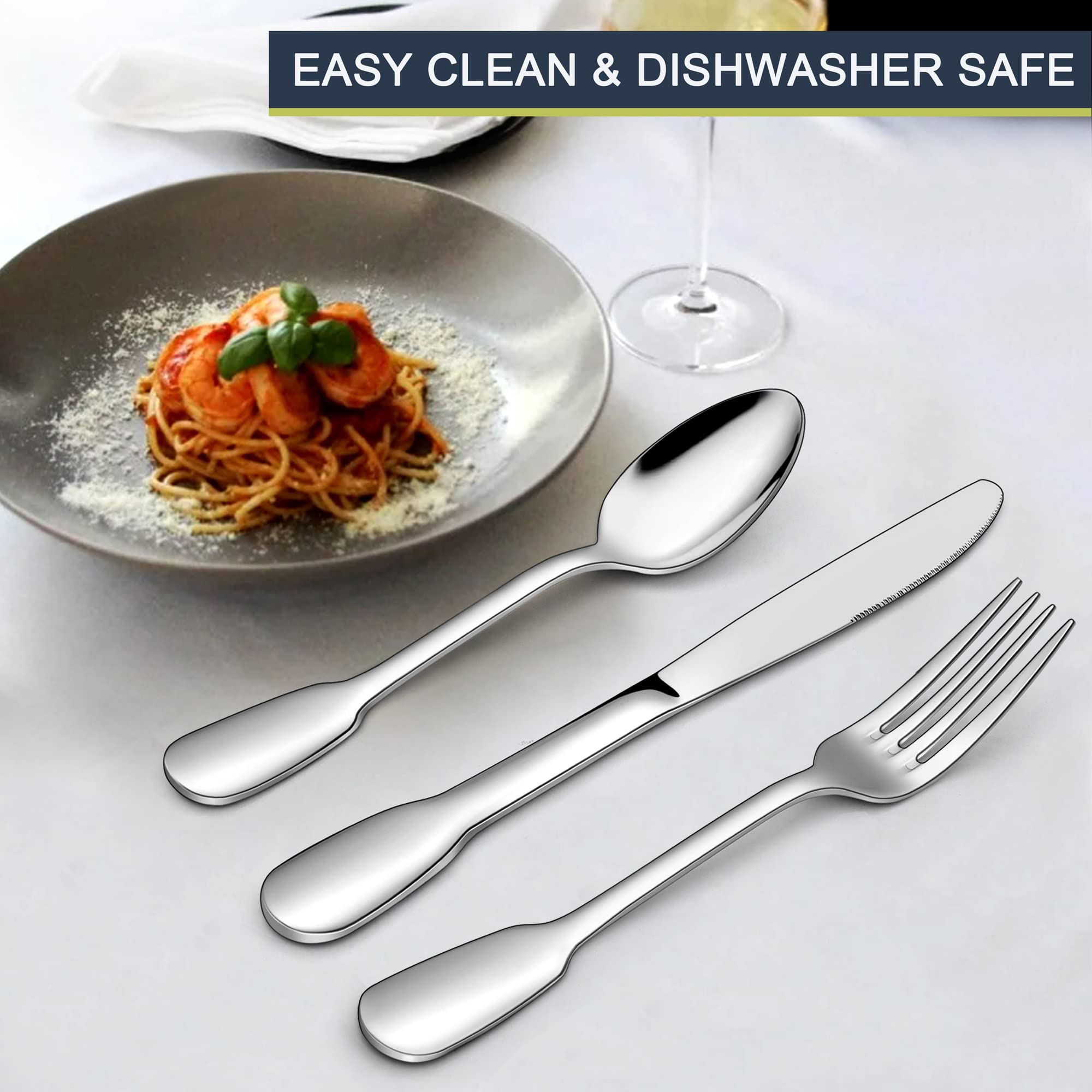 LIANYU Superior 18/10 Silverware Flatware Set for 12, 60-Piece Stainless Steel Flatware Set, Fancy Cutlery Tableware Set for Kitchen Restaurant Wedding, Mirror Polish, Dishwasher Safe