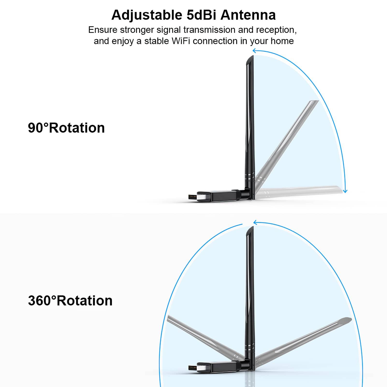 QGOO WiFi Adapter ac600Mbps,Wireless USB Adapter 2.4GHz/5GHz Dual Band 802.11 ac Network LAN Card for Desktop Laptop PC Support Windows 11/10/8.1/8/7/XP/Vista/Mac OS10.9-10.15 (Without Drive)