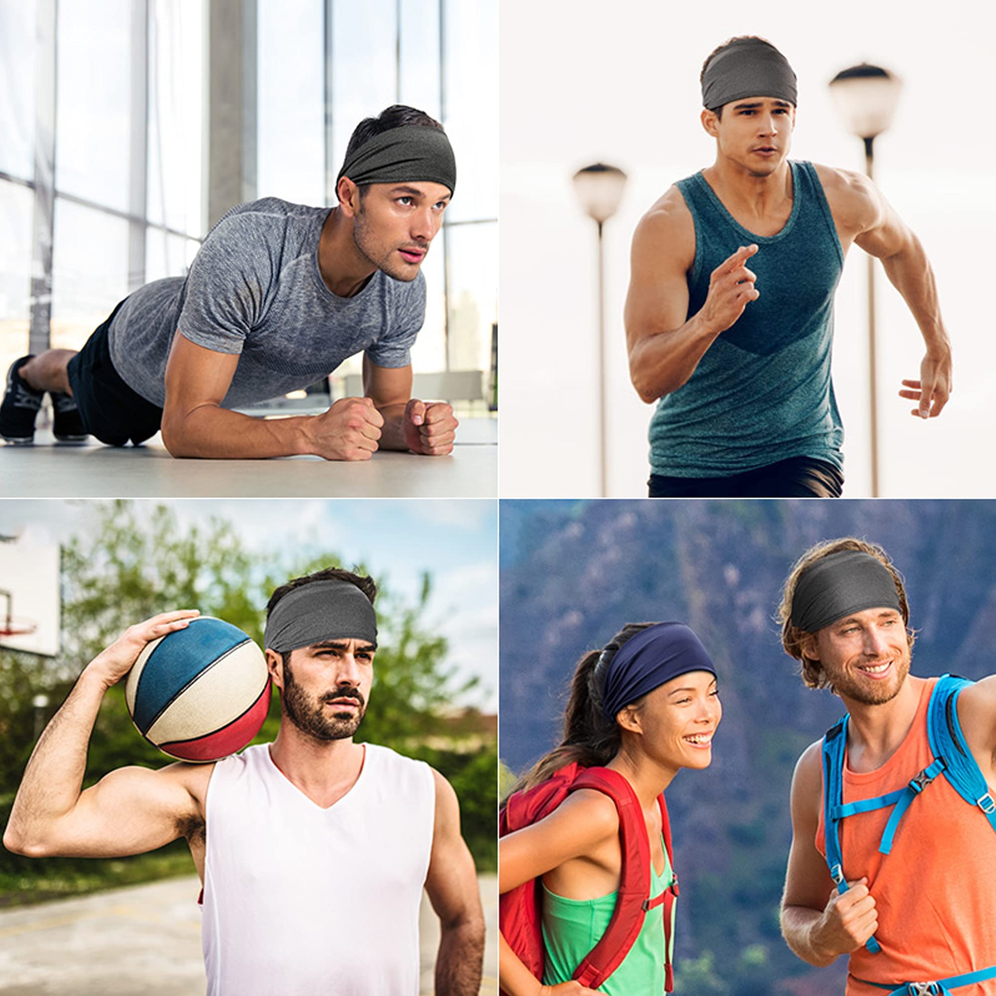 Jesries 8 PCS Sport Headbands for Men Workout Hair Band Athletic Sweatbands Non-Slip Moisture Wicking Unisex Head Bands for Running Cycling Training