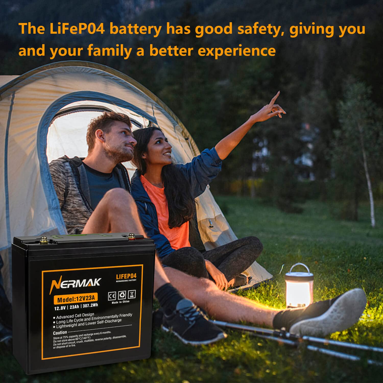 NERMAK 12V 23Ah Lithium LiFePO4 Deep Cycle Battery, 2000+ Cycles Lithium Iron Phosphate Rechargeable Battery for Solar/Wind Power, Lighting, Marine, Outdoor Camping, Fish Finder, Built-in 24A BMS
