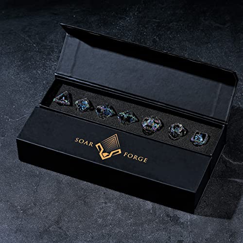Metal DND Dice Set - Imprisoned Dragon Core Metal Dice Set for Role Playing Games (RPG) - Beautiful & Intricate Polyhedral DND Metal Dice - Stunning D&D Dungeons and Dragons Dice Set (Rainbow)