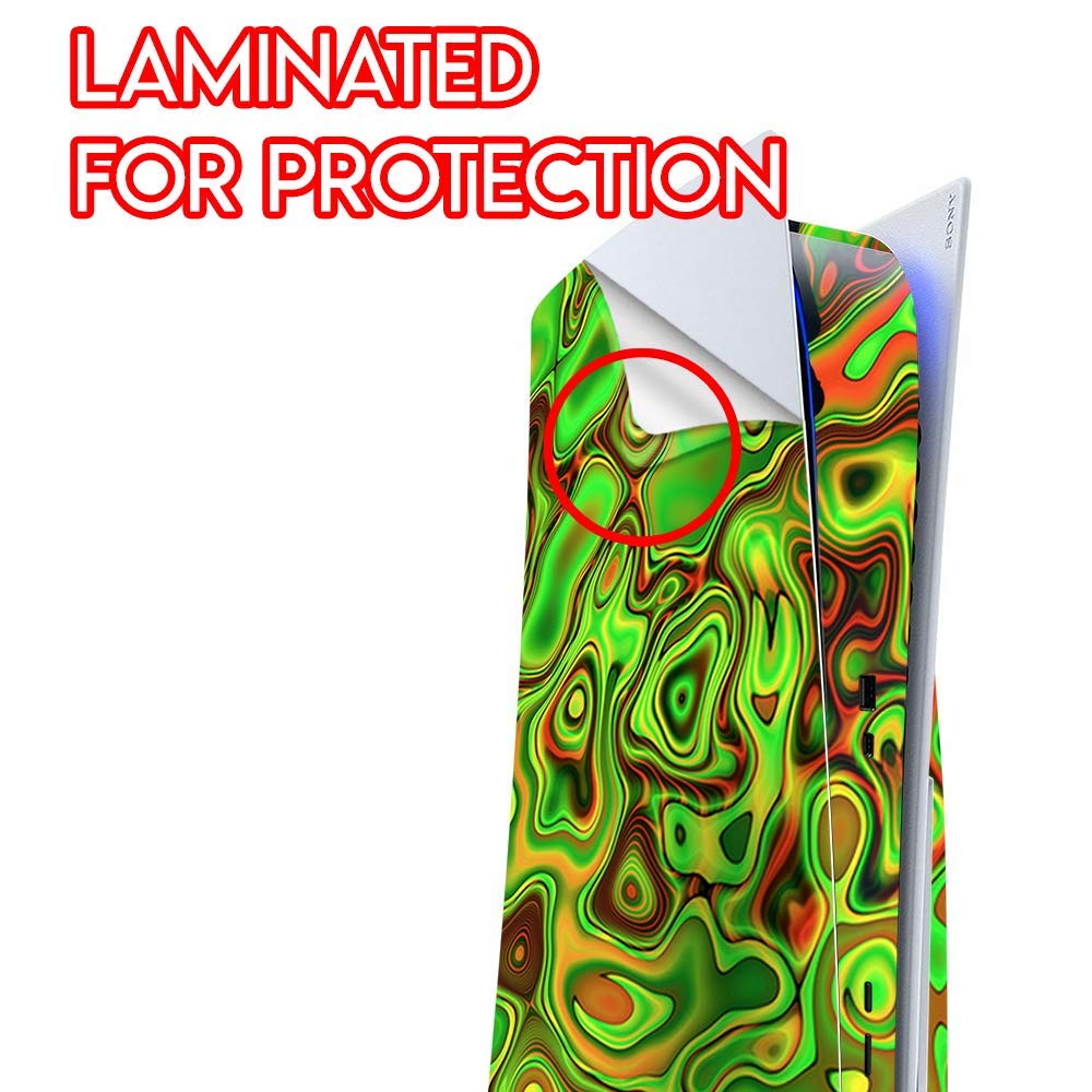 ITS A Skin Skins Compatible with Sony Playstation 5 Console Disc Edition - Protective Decal Overlay Stickers wrap Cover - Green Glass Trippy Psychedelic