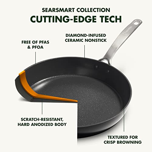 GreenPan SearSmart Hard Anodized Healthy Ceramic Nonstick 10 Piece Cookware Pots and Pans Set, PFAS-Free, Textured Surface, Dishwasher Safe, Oven Safe, Black