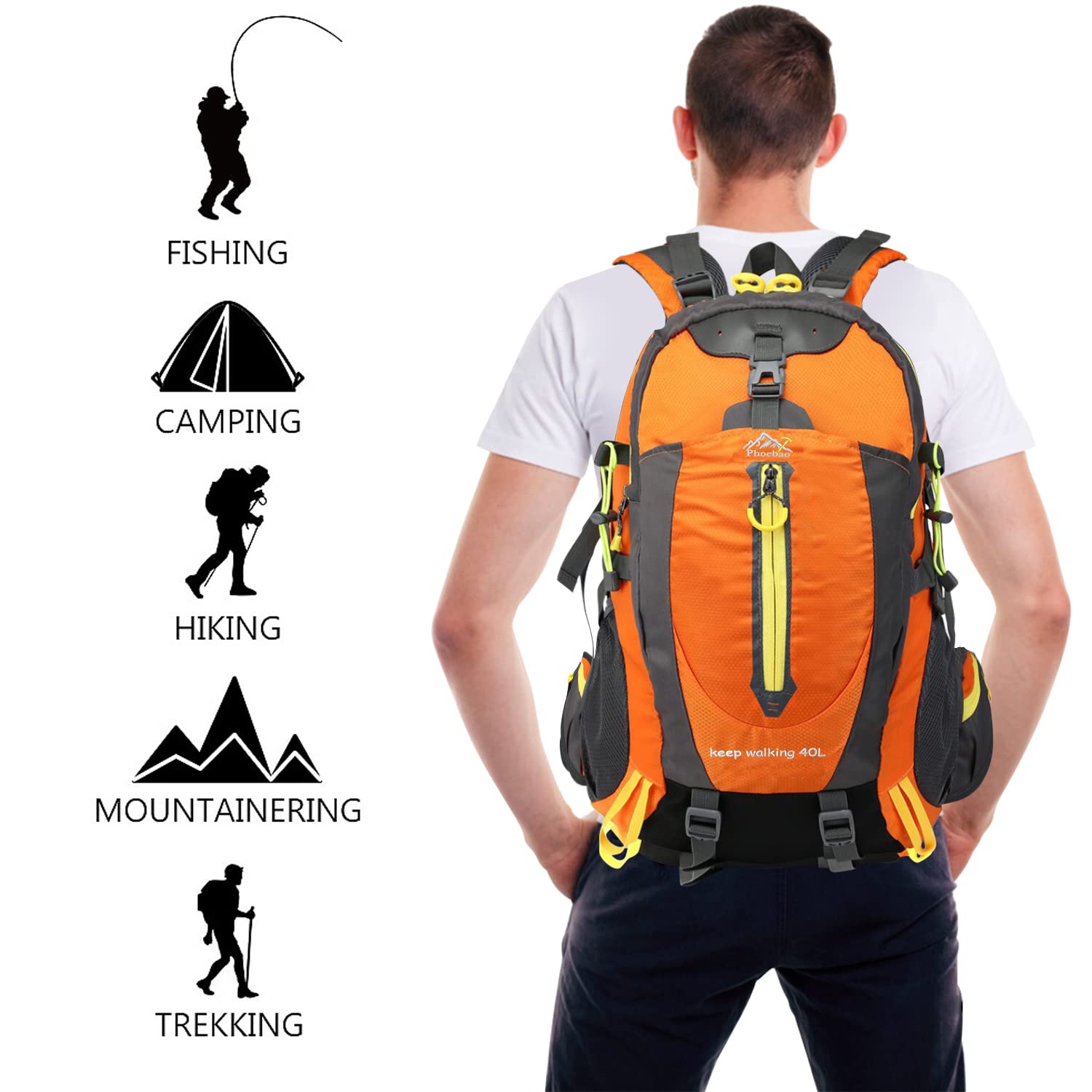Hiking Backpack 40L Large Capacity Camping Backpack Well-ventilated Hiking Bag Multiple Pocket Hiking Daypack Ultralight Washable Lightweight Backpack for Hiking Camping Travelling Fishing Hiking Pack