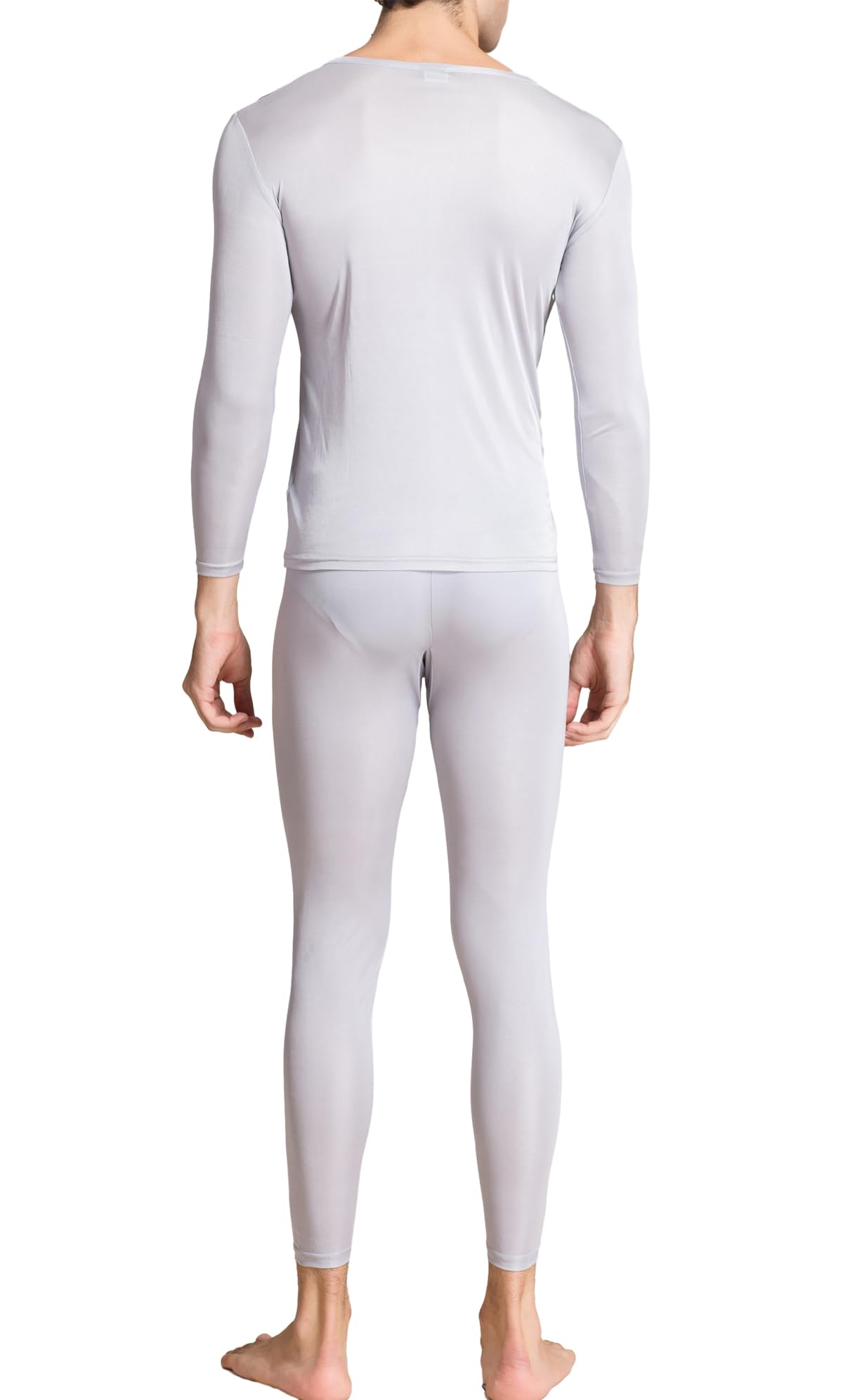 Grenasasilk Men's Silk Long Johns Mulberry Silk Long Underwear V-Neck Breathable Thermal Underwear Sets & Undergarments (L, Silver Grey)