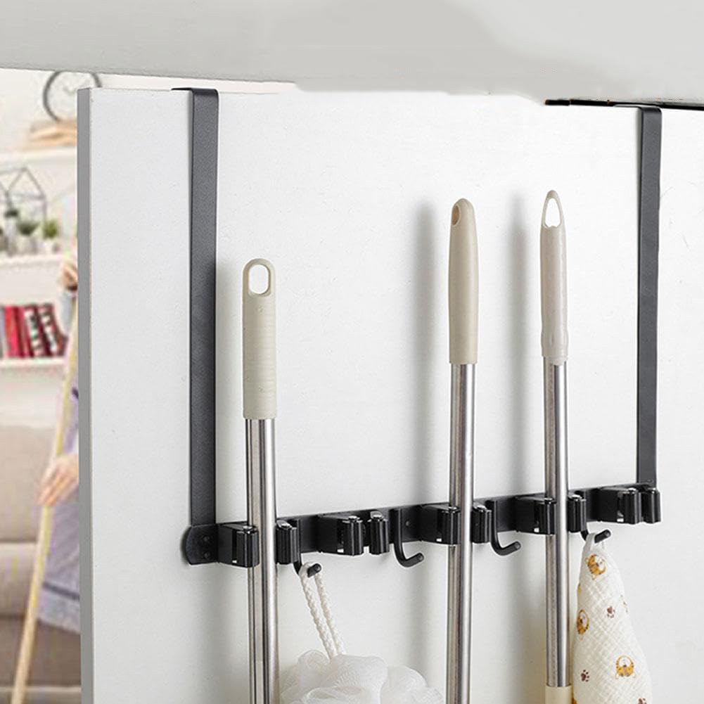 QHUDLV Broom Holder Over The Door,Mop and Broom Holder with Over Door Hook,Wall Mount Broom Storage Tool Organizer Garage Organization and Storage Utility Rack,-Rake, Shovel, Mop Hanger
